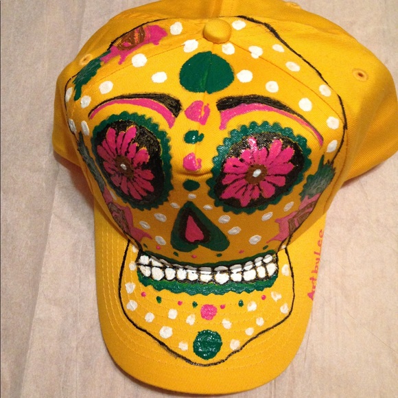 Art By Lee | Accessories | Custom Hand Painted Sugar Skull Cap | Poshmark